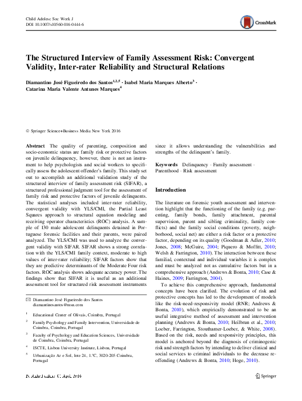 (PDF) Structured Interview of Family Assessment Risk