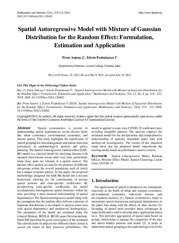 (PDF) Spatial Autoregressive Model with Mixture of Gaussian Distribution for the Random Effect ...
