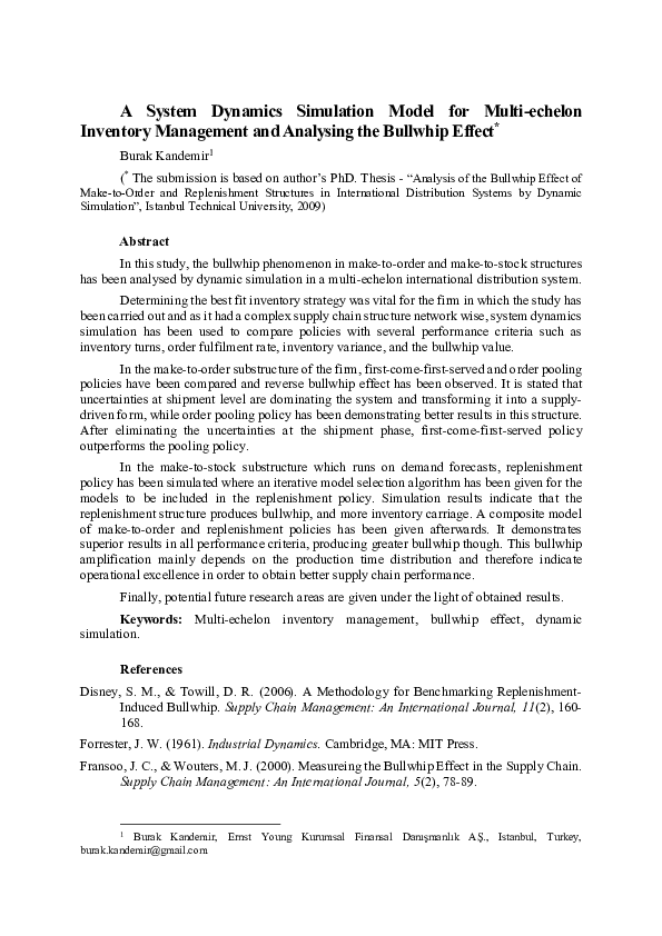 (PDF) A System Dynamics Simulation Model For Multi-Echelon Inventory ...