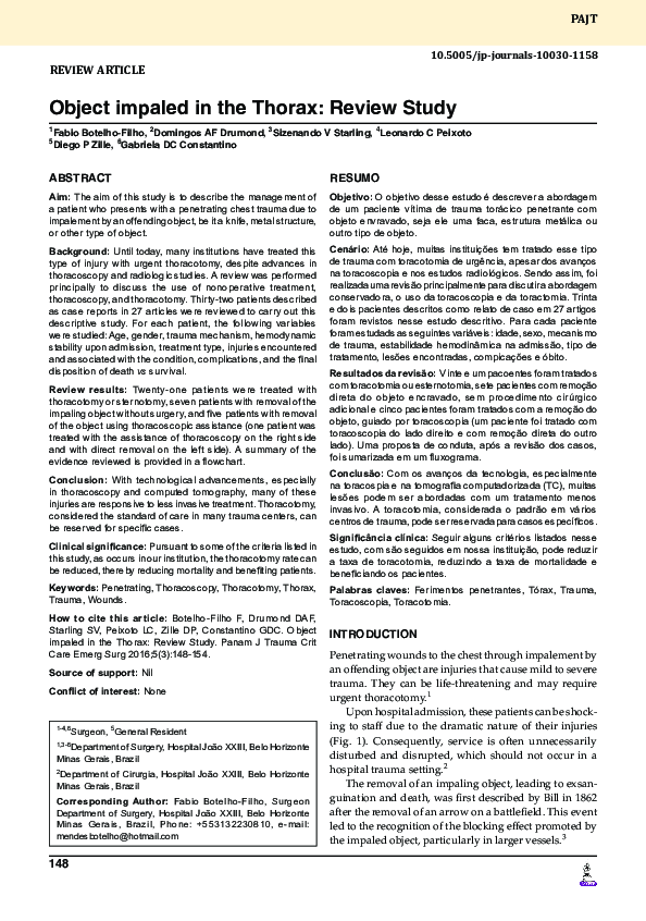 (PDF) Object impaled in the Thorax: Review Study
