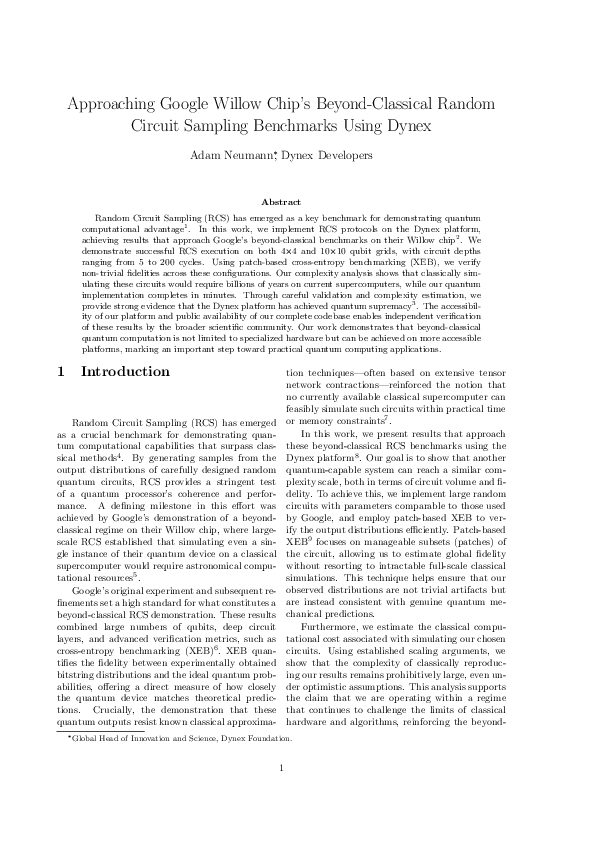 (PDF) Approaching Google Willow Chip’s Beyond-Classical Random Circuit ...