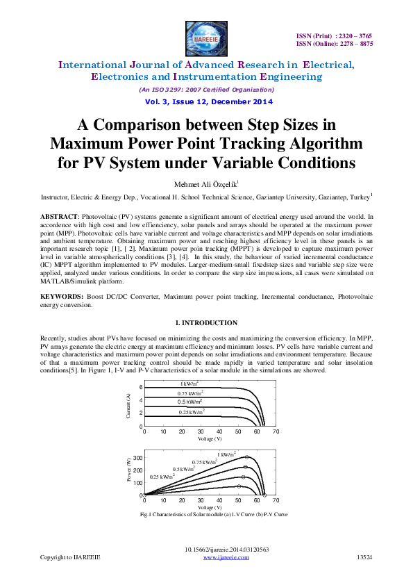 (PDF) A Comparison between Step Sizes inMaximum Power Point Tracking Algorithmfor PV System ...