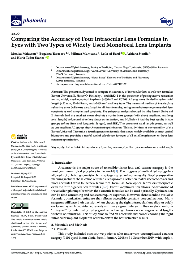 (PDF) Comparing the Accuracy of Four Intraocular Lens Formulas in Eyes ...