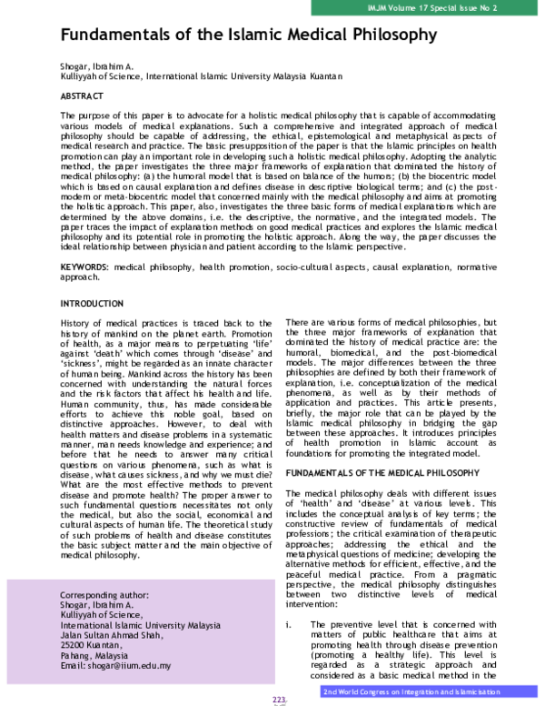 (PDF) Fundamentals of the Islamic Medical Philosophy