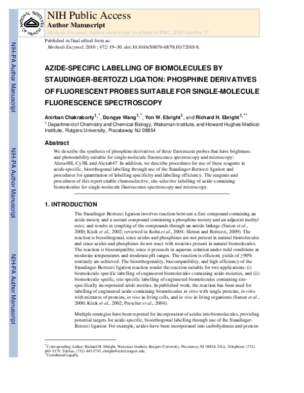 (PDF) Azide-Specific Labeling of Biomolecules by Staudinger–Bertozzi ...