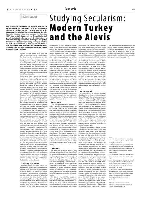 (PDF) 8. Studying secularism: modern Turkey and the Alevis
