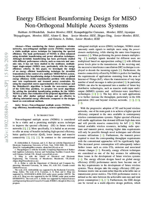 (PDF) Energy Efficient Beamforming Design for MISO Non-Orthogonal Multiple Access Systems