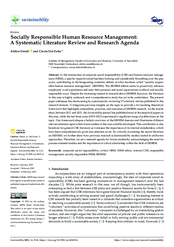 (PDF) Socially Responsible Human Resource Management: A Systematic Literature Review and ...