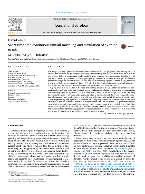 (PDF) Short time step continuous rainfall modeling and simulation of extreme events