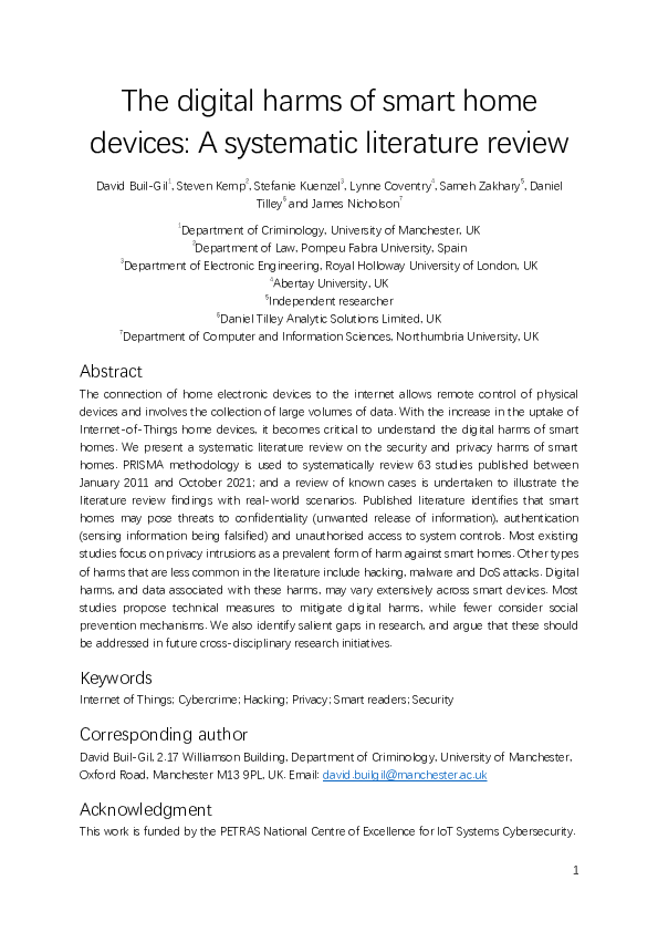 (PDF) The digital harms of smart home devices: A systematic literature ...