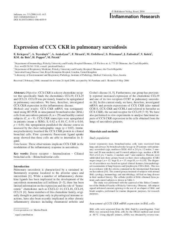 (PDF) Expression of CCX CKR in pulmonary sarcoidosis