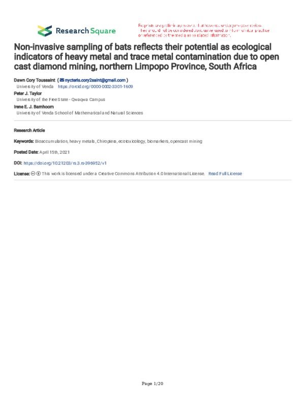 (PDF) Non-invasive sampling of bats reflects their potential as ...