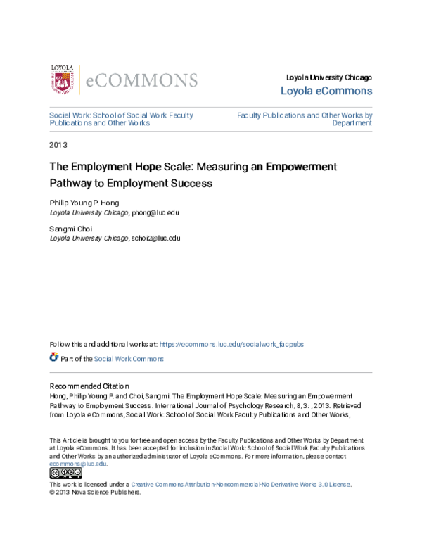 (PDF) The Employment Hope Scale: Measuring an Empowerment Pathway to ...
