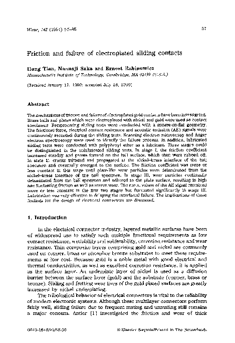 (PDF) Friction and failure of electroplated sliding contacts