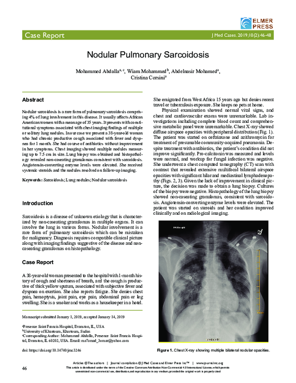 (PDF) Nodular Pulmonary Sarcoidosis