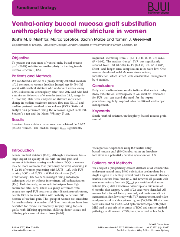 (PDF) Ventral-onlay buccal mucosa graft substitution urethroplasty for ...