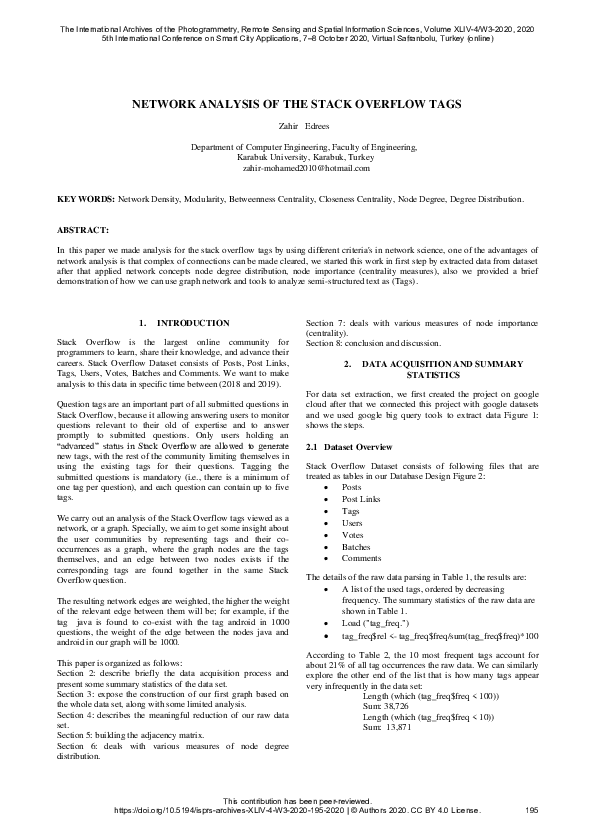 (PDF) Network Analysis of the Stack Overflow Tags