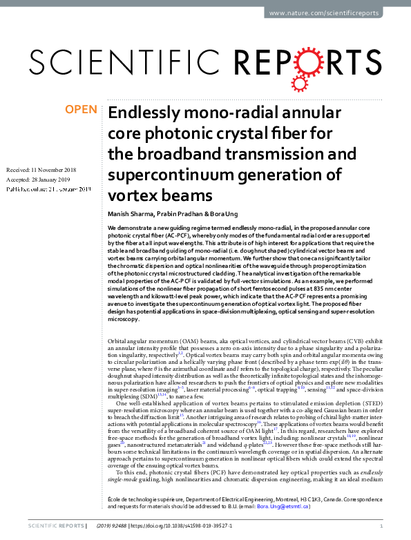 (PDF) Endlessly mono-radial annular core photonic crystal fiber for the ...