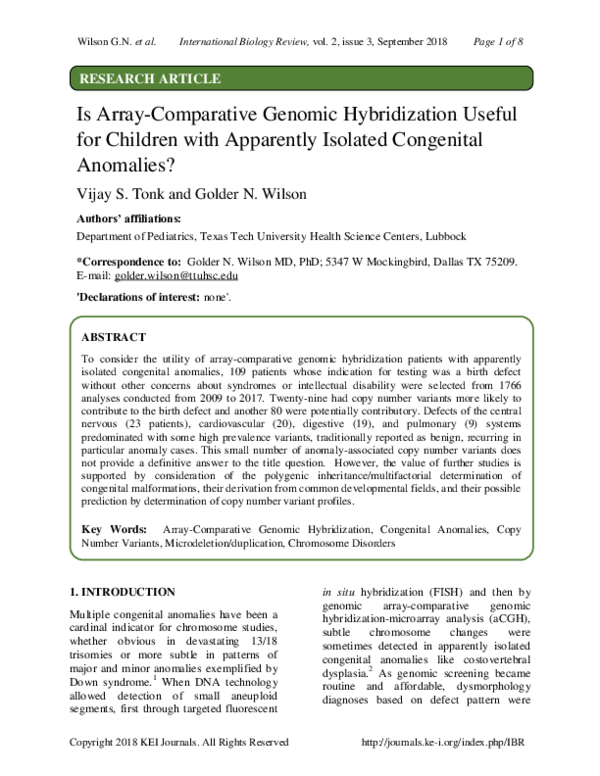 (PDF) Is Array-Comparative Genomic Hybridization Useful for Children with Apparently Isolated ...
