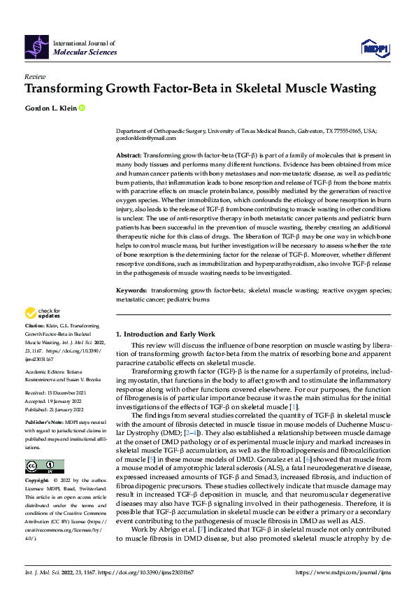 (PDF) Transforming Growth Factor-Beta in Skeletal Muscle Wasting