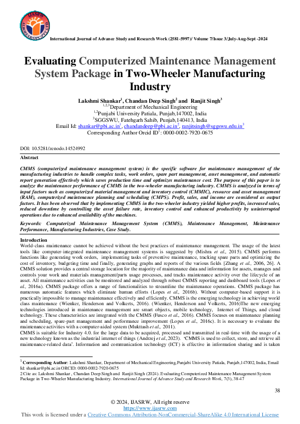(PDF) Evaluating Computerized Maintenance Management System Package in ...
