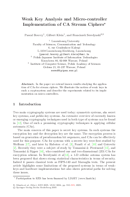 (PDF) Weak Key Analysis and Micro-controller Implementation of CA ...