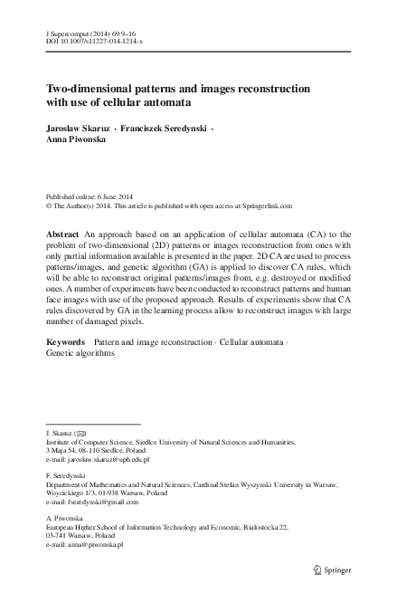 (PDF) Two-dimensional patterns and images reconstruction with use of cellular automata ...