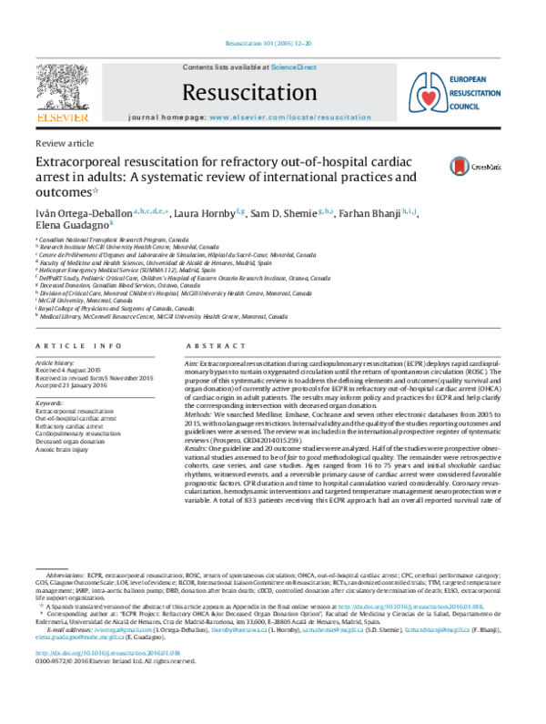 (PDF) Extracorporeal resuscitation for refractory out-of-hospital ...