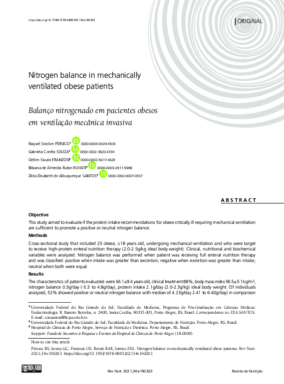 (PDF) Nitrogen balance in mechanically ventilated obese patients