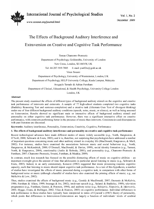 (PDF) The Effects of Background Auditory Interference and Extraversion ...