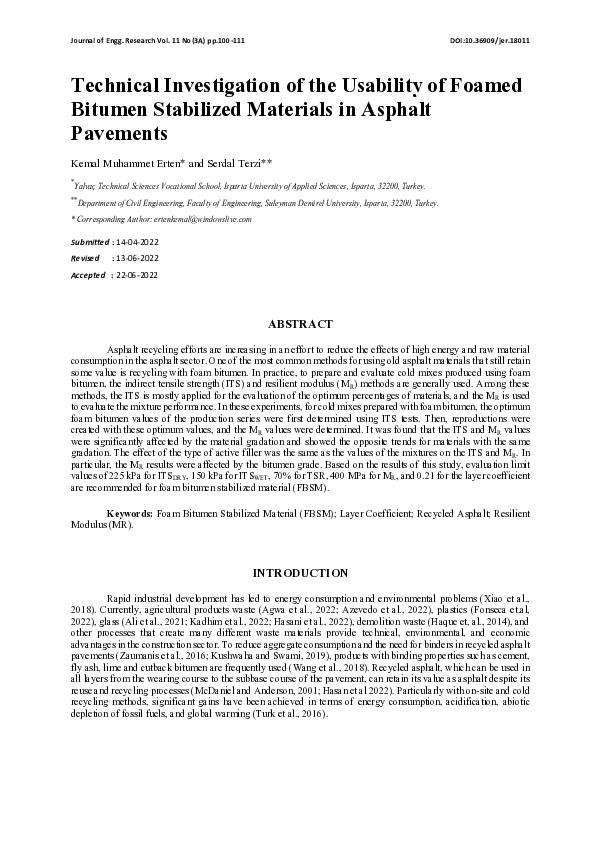 (PDF) Technical Investigation of the Usability for Foamed Bitumen ...