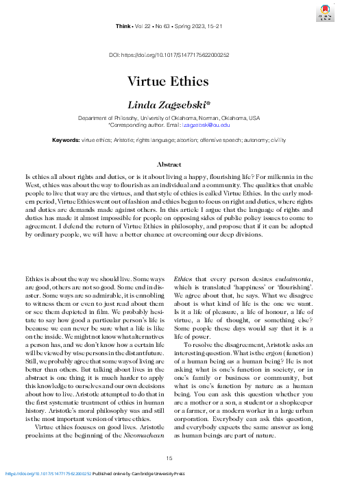 (PDF) Virtue Ethics