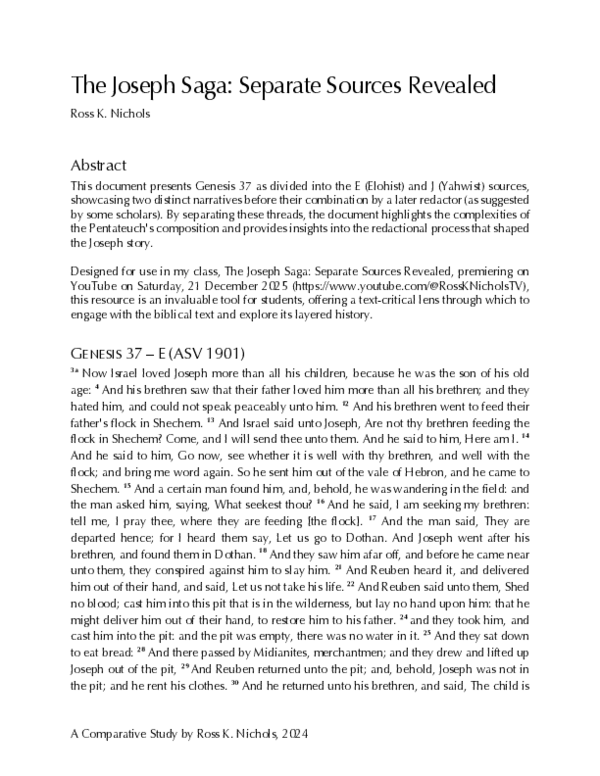 (PDF) The Joseph Saga: Separate Sources Revealed