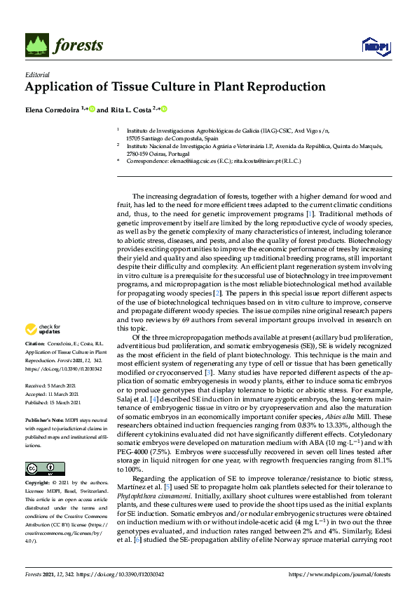 (PDF) Application of Tissue Culture in Plant Reproduction
