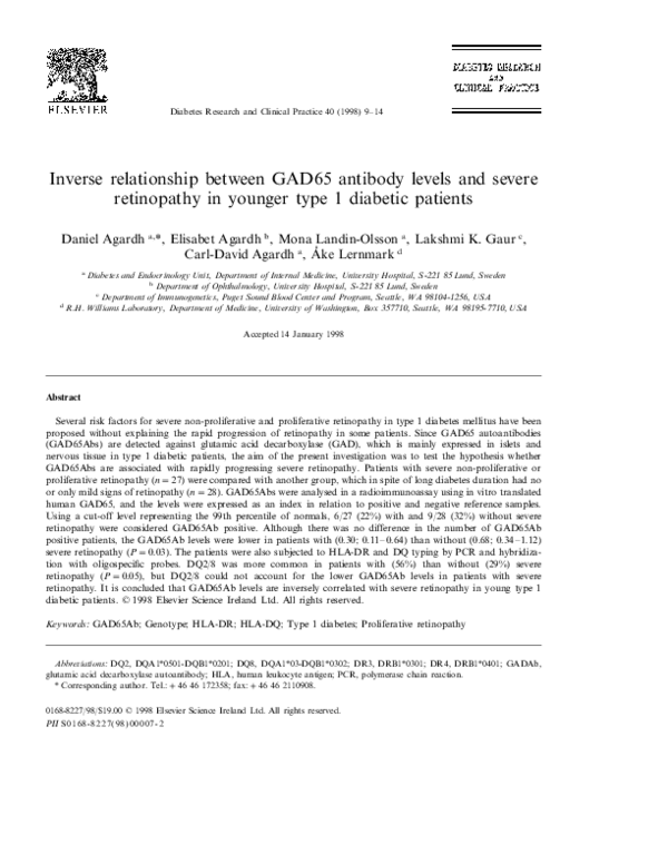 (PDF) Inverse relationship between GAD65 antibody levels and severe ...