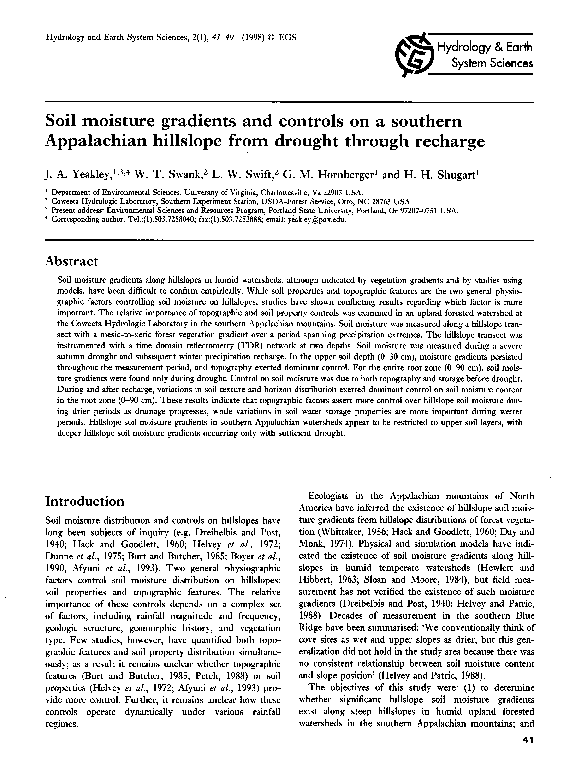 (PDF) Soil moisture gradients and controls on a southern Appalachian ...