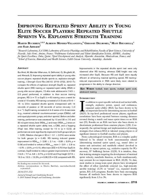 (PDF) Improving Repeated Sprint Ability in Young Elite Soccer Players: Repeated Shuttle Sprints ...