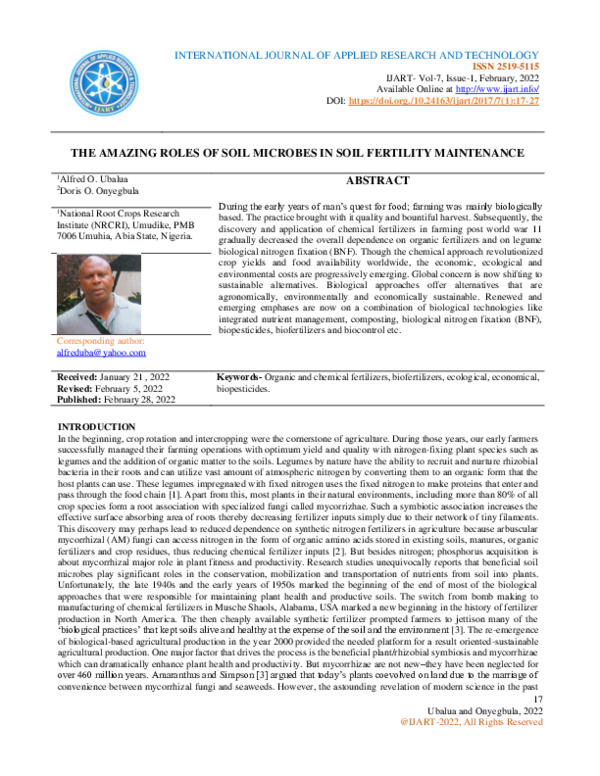 (PDF) THE AMAZING ROLES OF SOIL MICROBES IN SOIL FERTILITY MAINTENANCE
