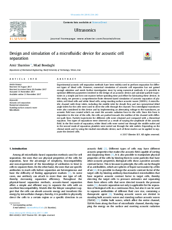 (PDF) Design and simulation of a microfluidic device for acoustic cell ...