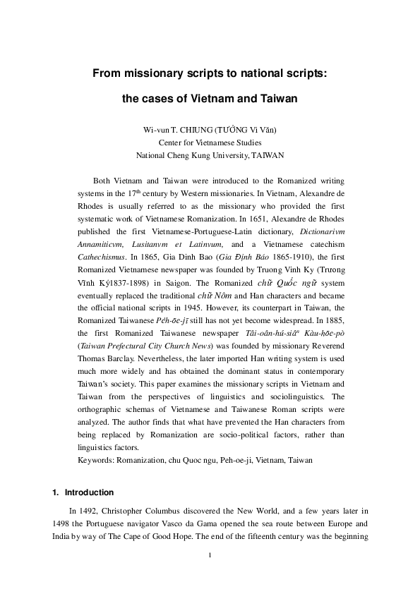 (PDF) From missionary scripts to national scripts: the cases of Vietnam ...