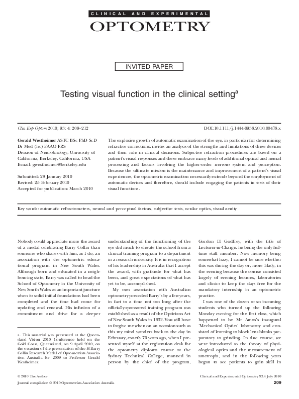 (PDF) Testing visual function in the clinical setting