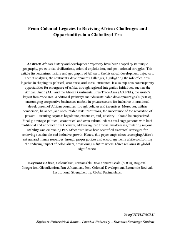 (PDF) From Colonial Legacies to Reviving Africa: Challenges and ...