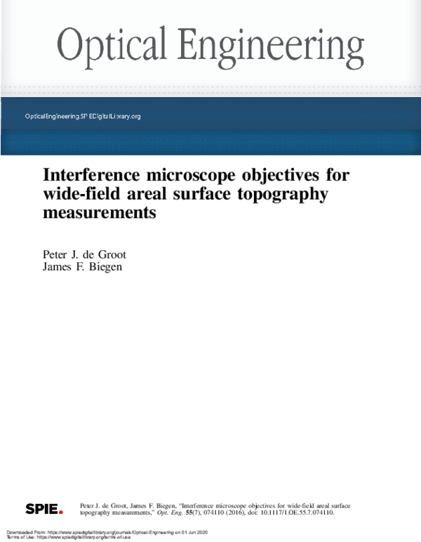 (PDF) Interference microscope objectives for wide-field areal surface topography measurements ...