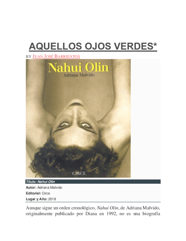 (PDF) Aquellos ojos verdes (Nahui Olìn)