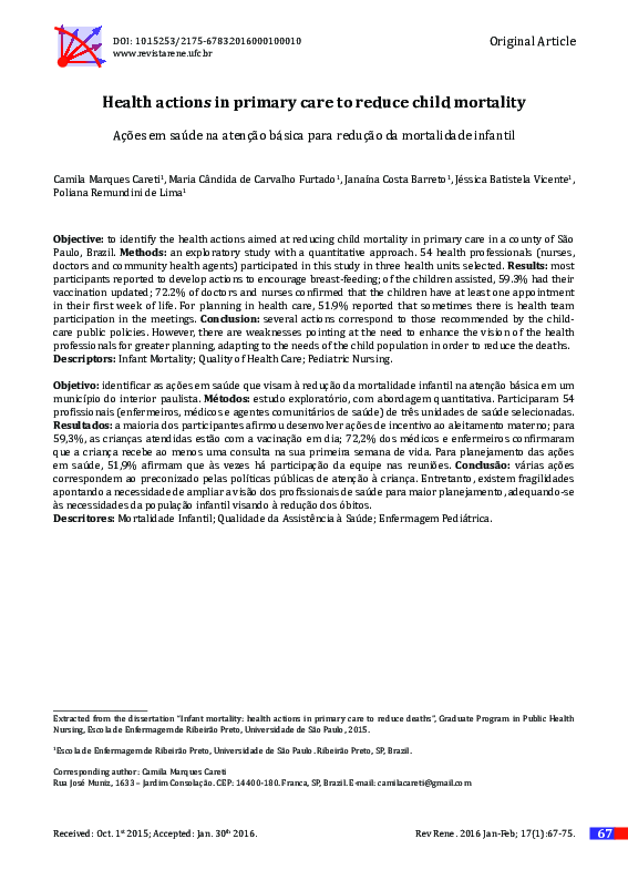(PDF) Health actions in primary care to reduce child mortality Ações em ...