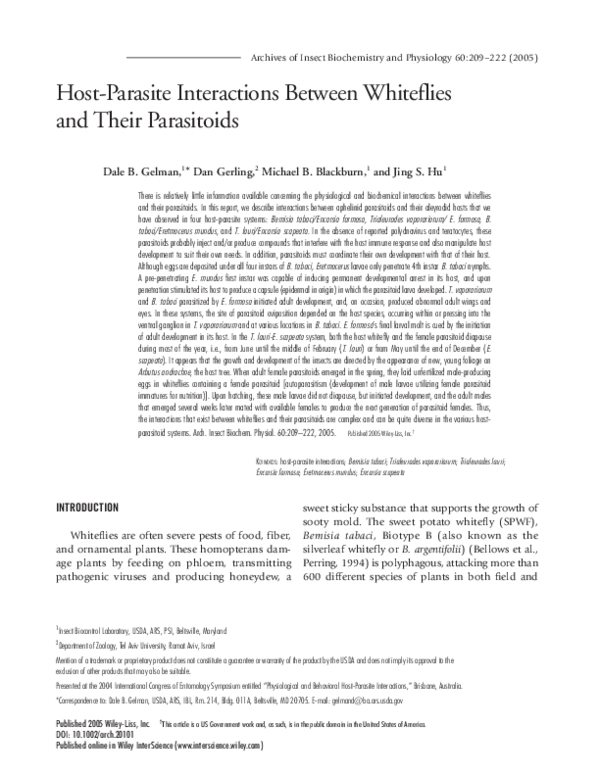 (PDF) Host‐parasite interactions between whiteflies and their parasitoids