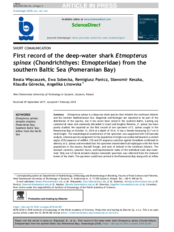(PDF) First record of the deep-water shark Etmopterus spinax ...