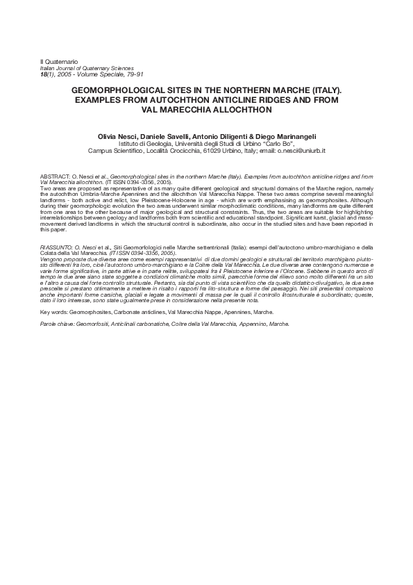 (PDF) Geomorphological sites in the northern Marche (Italy). Examples ...