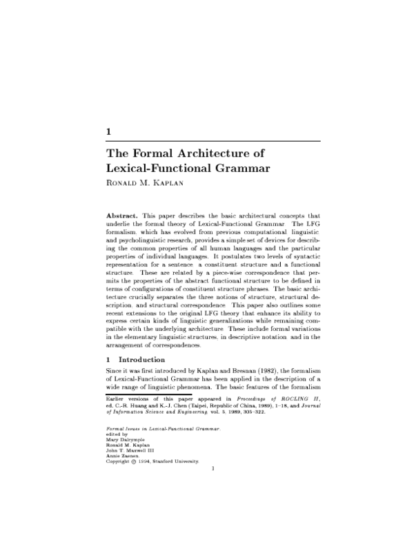(PDF) The Formal Architecture of Lexical-Functional Grammar