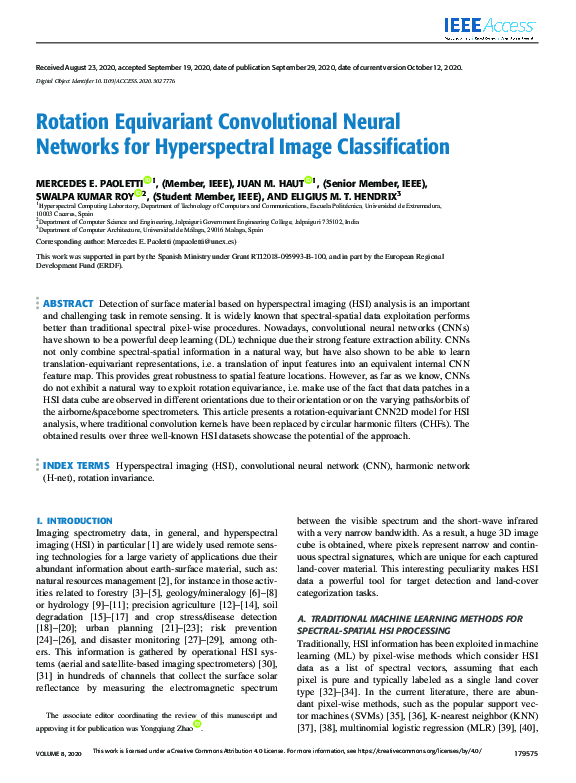 (PDF) Rotation Equivariant Convolutional Neural Networks for Hyperspectral Image Classification